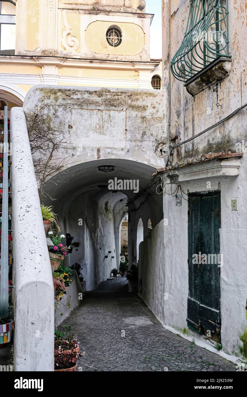 The beautiful village of Albori on the Amalfi coast, considered one of ...