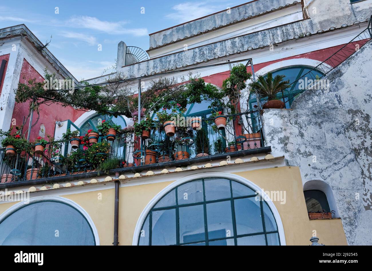 The beautiful village of Albori on the Amalfi coast, considered one of ...