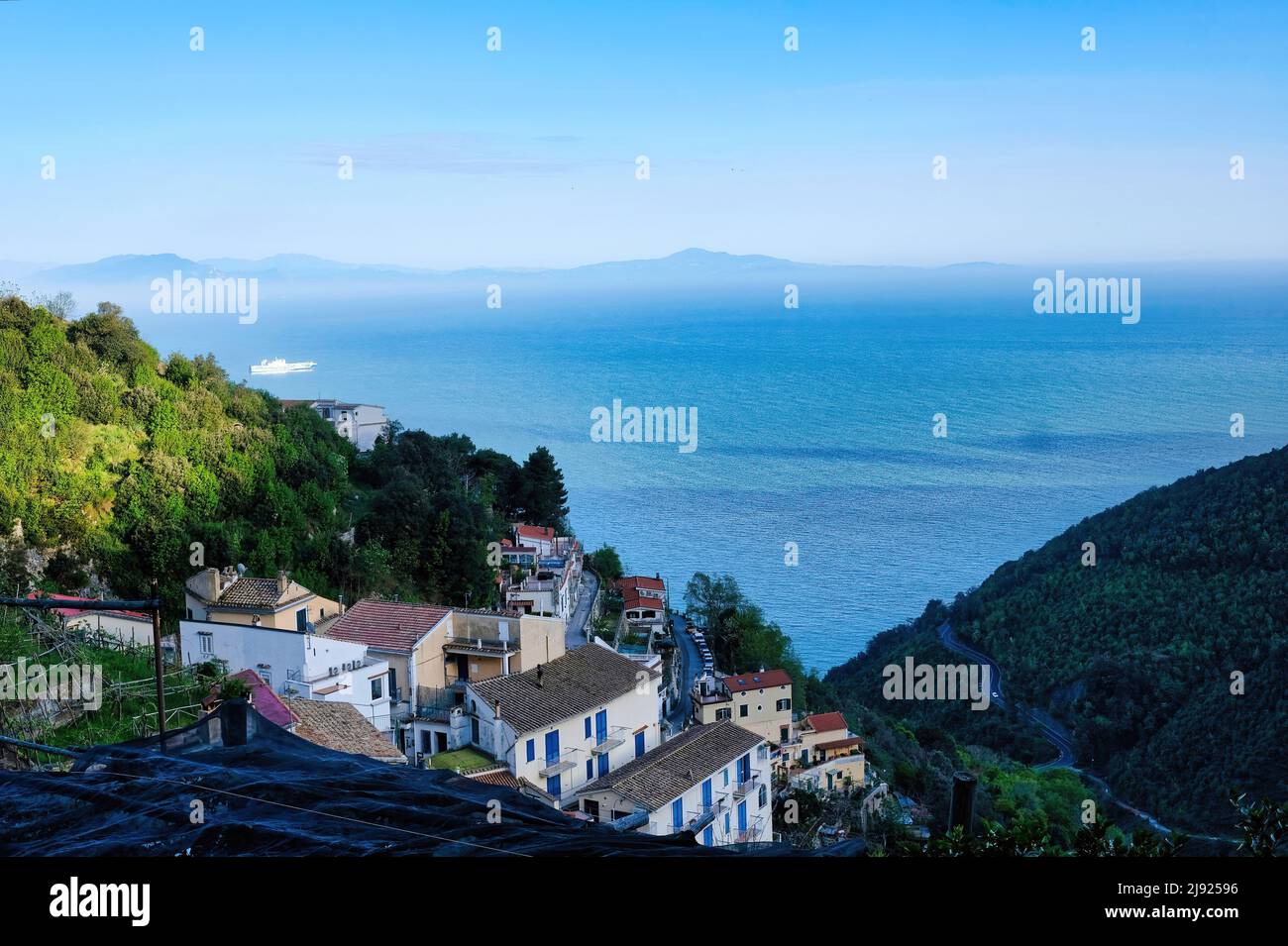 The beautiful village of Albori on the Amalfi coast, considered one of ...