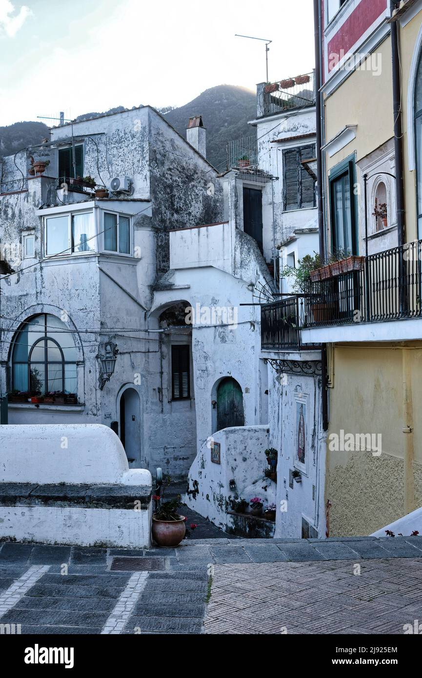 The beautiful village of Albori on the Amalfi coast, considered one of ...