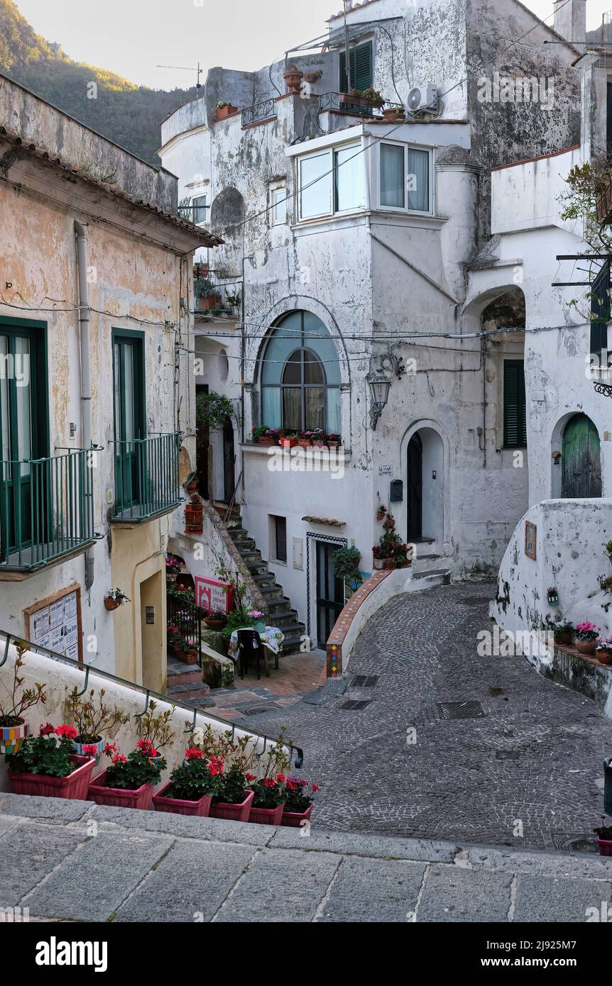 The beautiful village of Albori on the Amalfi coast, considered one of ...
