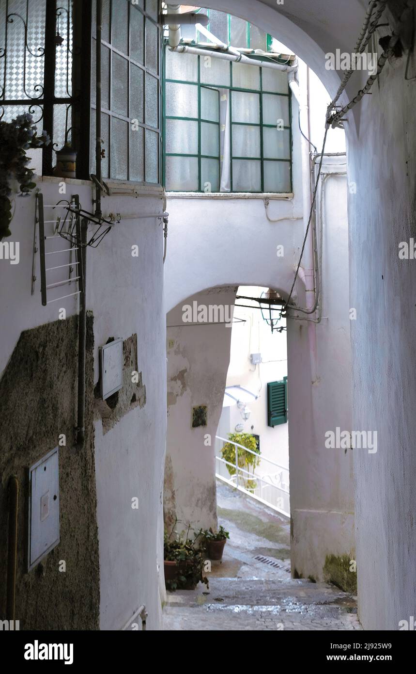 The beautiful village of Albori on the Amalfi coast, considered one of ...