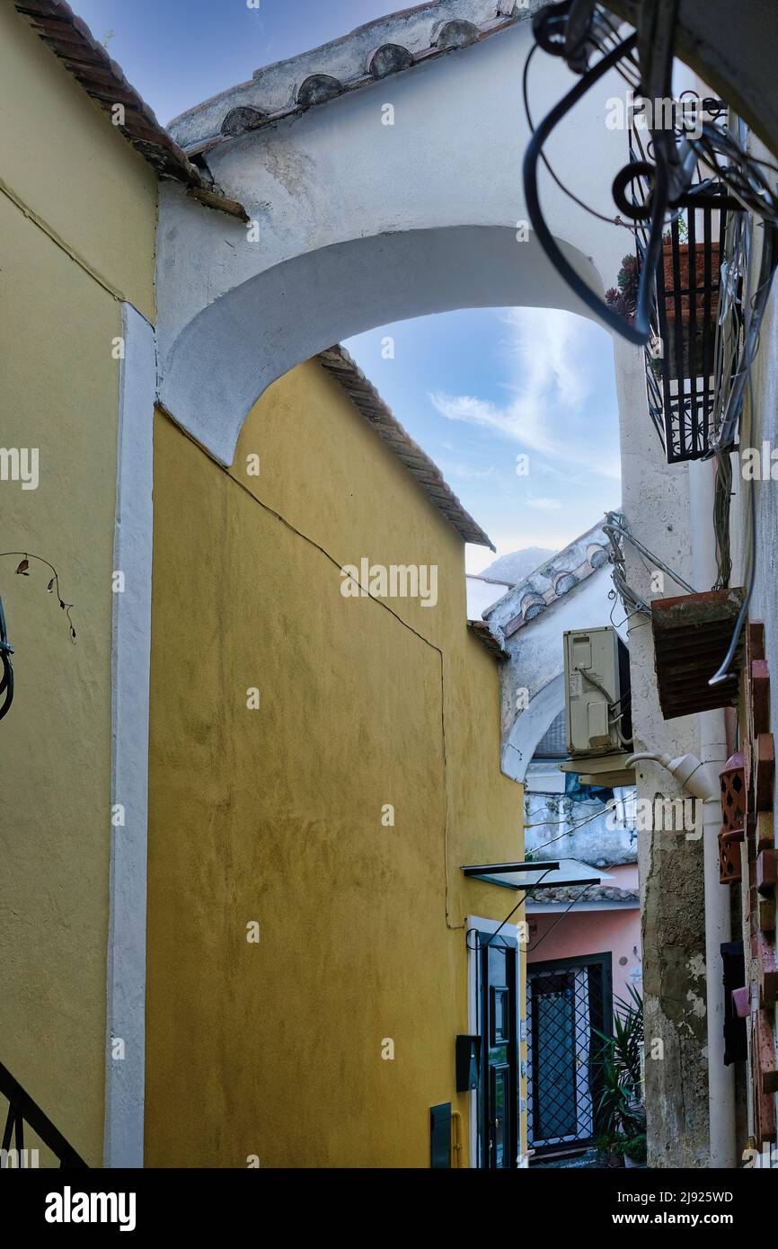 The beautiful village of Albori on the Amalfi coast, considered one of ...