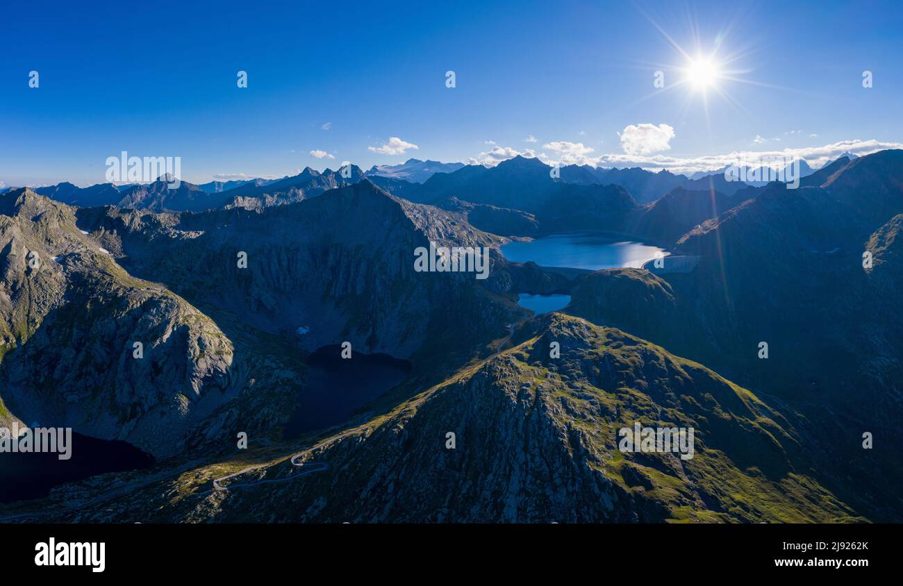 Aerial view of Lago del Naret, Lago Scuro, Lago Superiore and Lago di ...