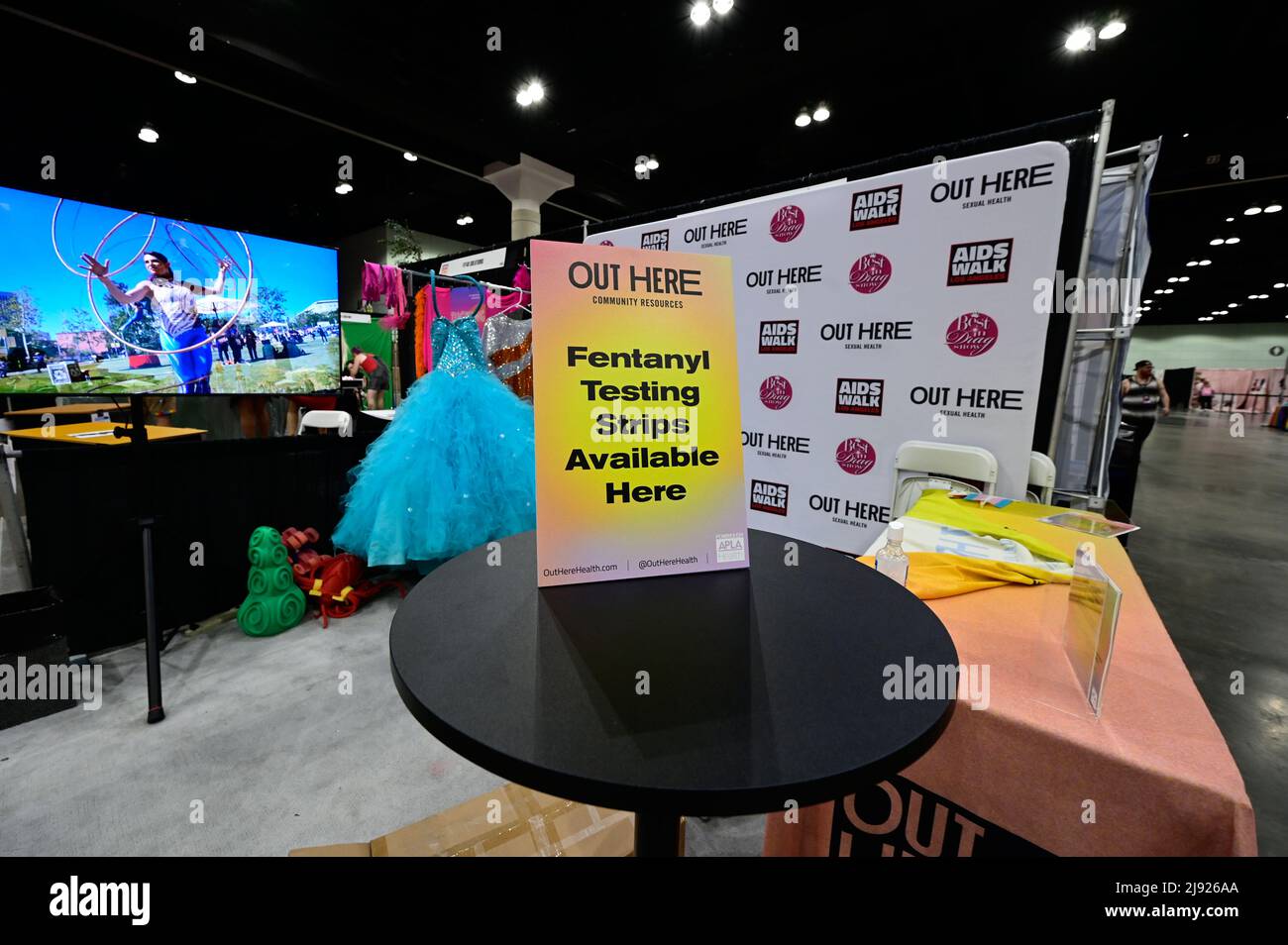 Out Here Health booth during the 2022 RuPaul DragCon, Day 3, held at ...