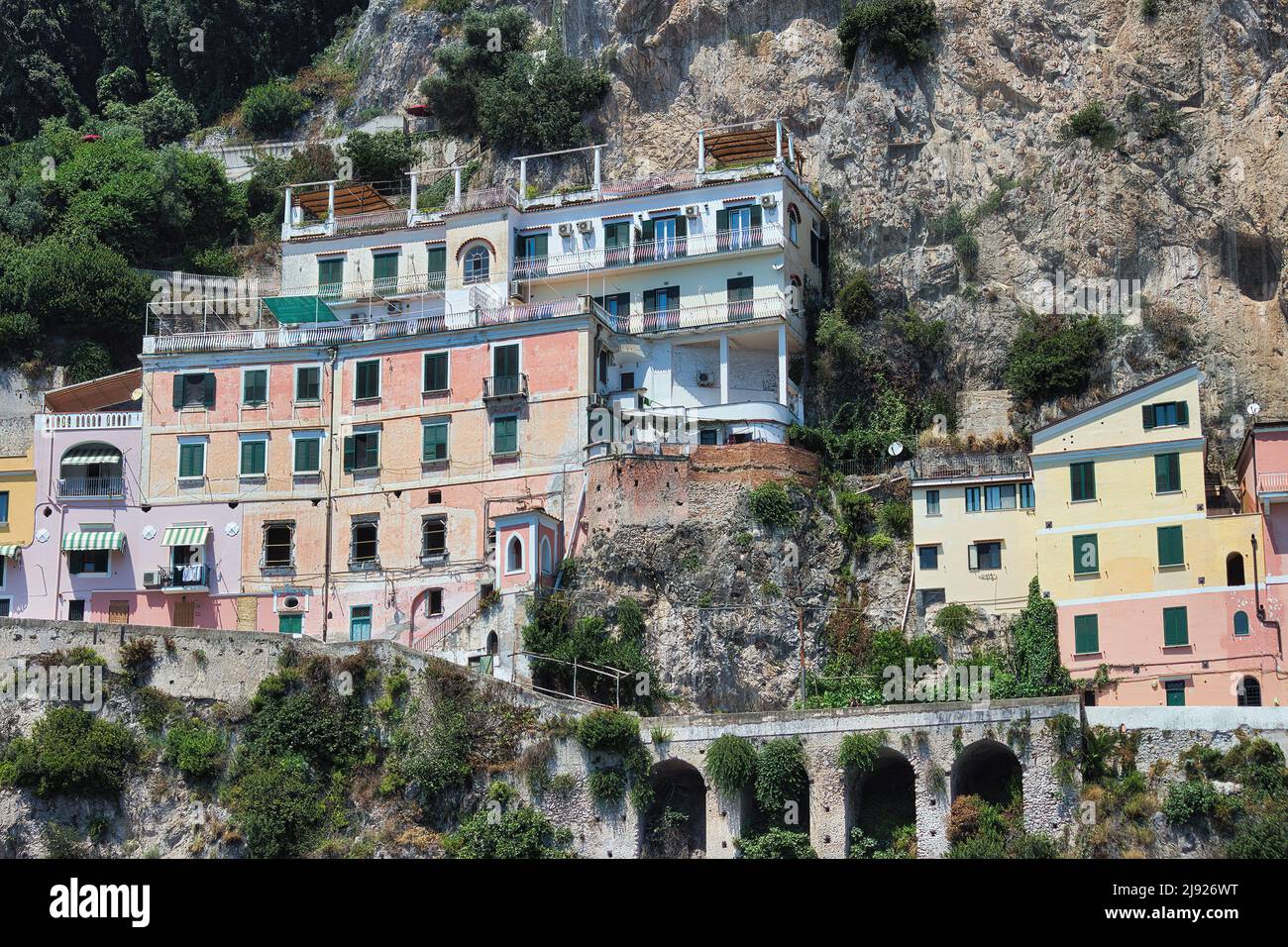 Panoramic view of the famous town of Amalfi, a well-known tourist ...