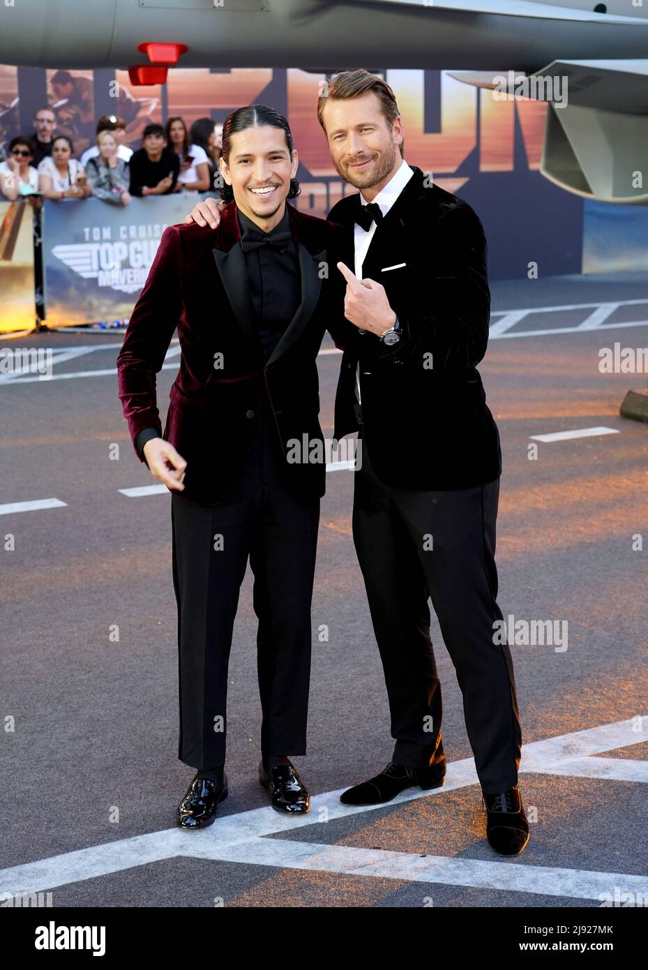 Danny Ramirez and Glen Powell attending the UK premiere of Top Gun ...