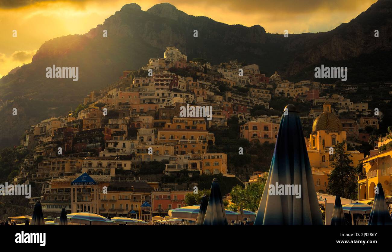 The beautiful tourist town of Positano, one of the most beautiful ...