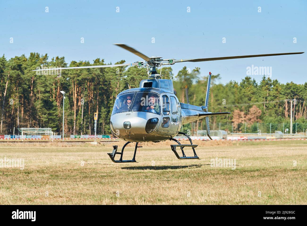 Helicopter starting from an event, Sengental, Bavaria, Germany Stock ...