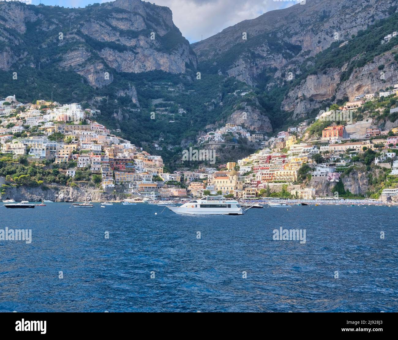 A panoramic view of the tourist town of Positano, one of the most ...