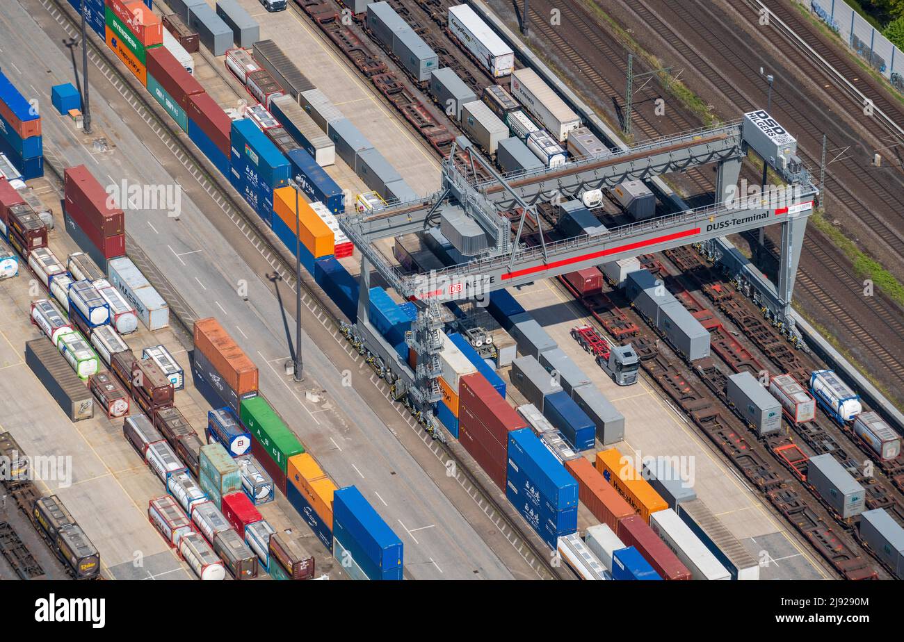 Aerial view of Billwerder loading station, containers from rail to ...
