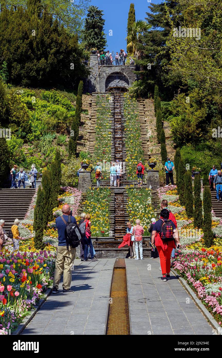 The Italian Water Stairs with tourists, Mainau Island, Lake Constance, Baden-Wuettemberg ...