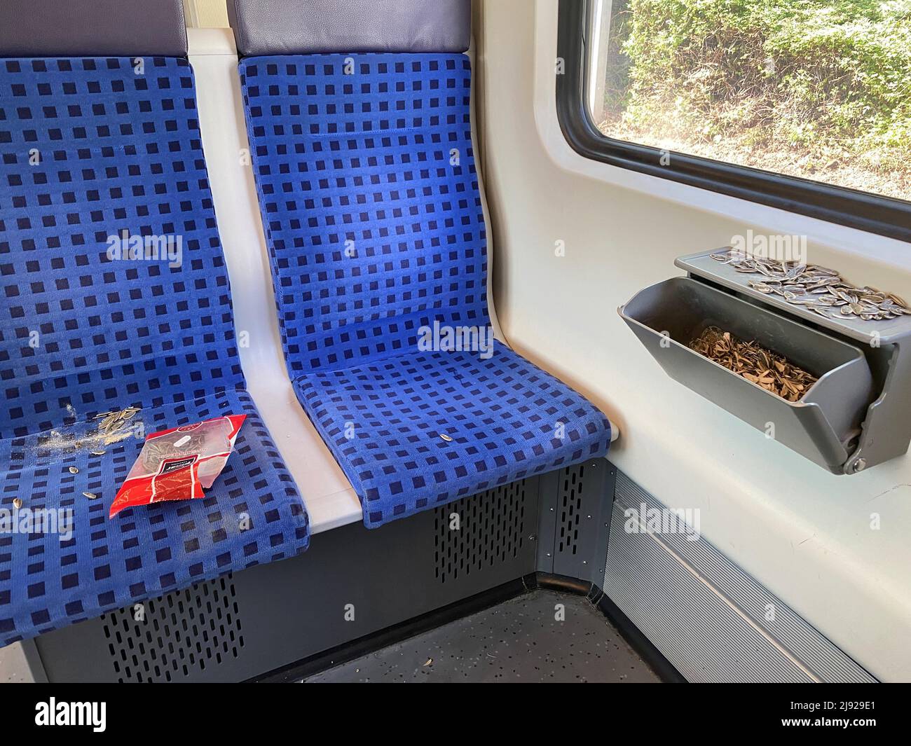 Sunflower seeds, contaminated seat area, S-Bahn, Stuttgart, Baden ...