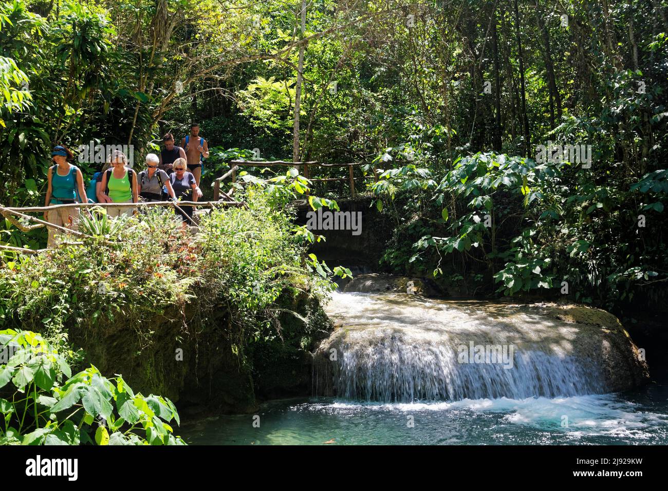 Group of tourists on the water trail, Sendero reino de las aguas, El ...