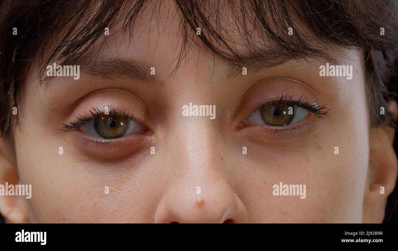 Macro shot authentic portrait of woman with natural skin, beautiful ...