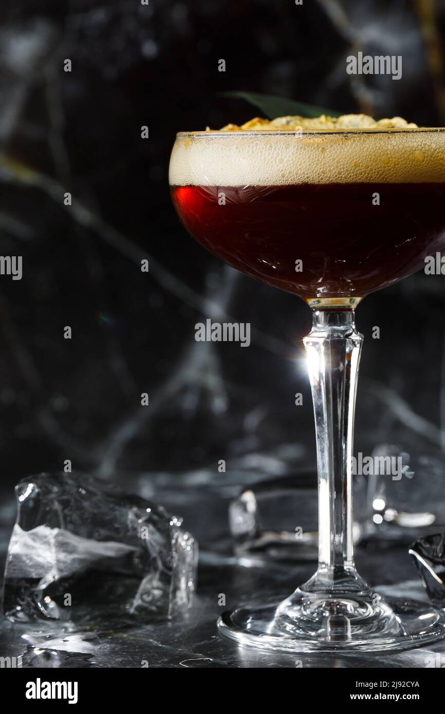 White russian cocktail, trendy alcoholic drink with vodka, coffee ...