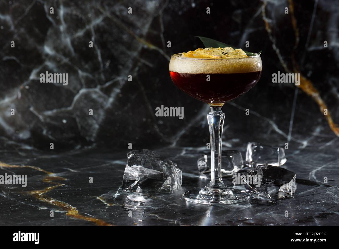 White russian cocktail, trendy alcoholic drink with vodka, coffee ...