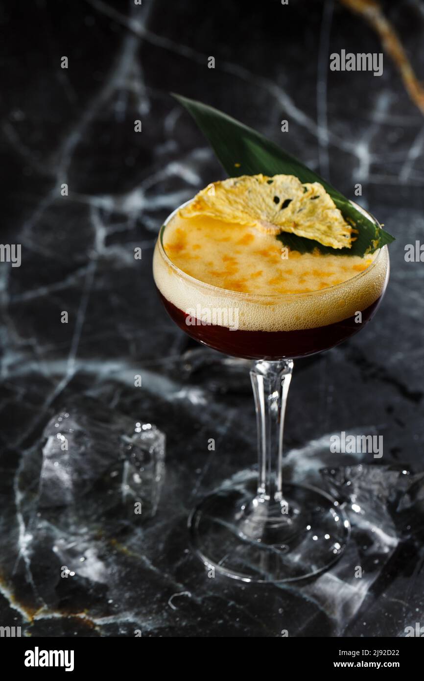 White russian cocktail, trendy alcoholic drink with vodka, coffee ...