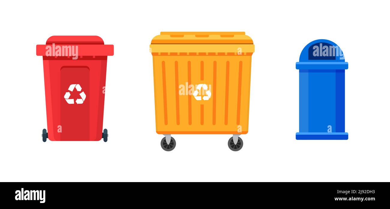 Trash container bin icon. Garbage can metal recycle basket box for ...