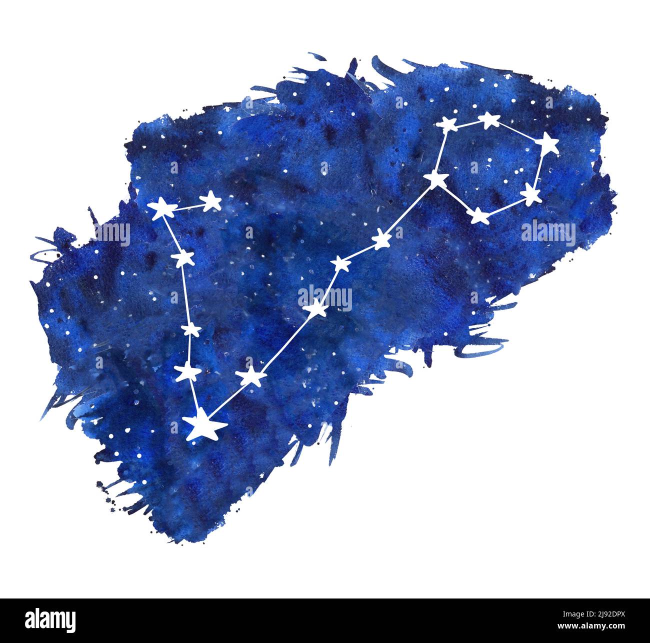 Pisces watercolor zodiac signs. Hand drawn stars on deep blue galaxy ...