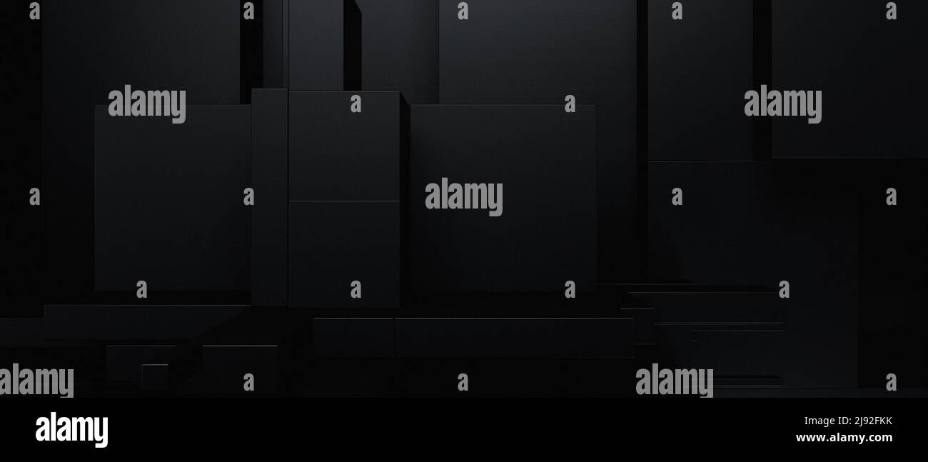 Luxurious black squares abstract banner background 3D Rendering Stock ...