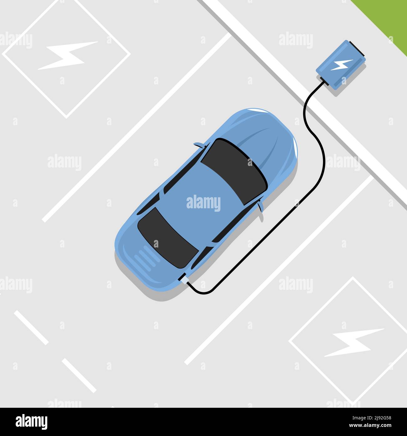 Electric car charger top view. Battery hybrid car parking recharge ...