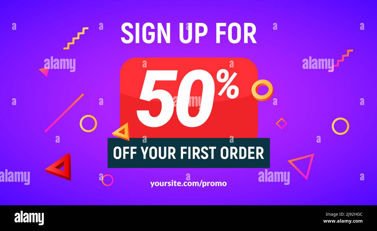 Coupon code discount 50 sign up advertising offer. Discount promotion ...