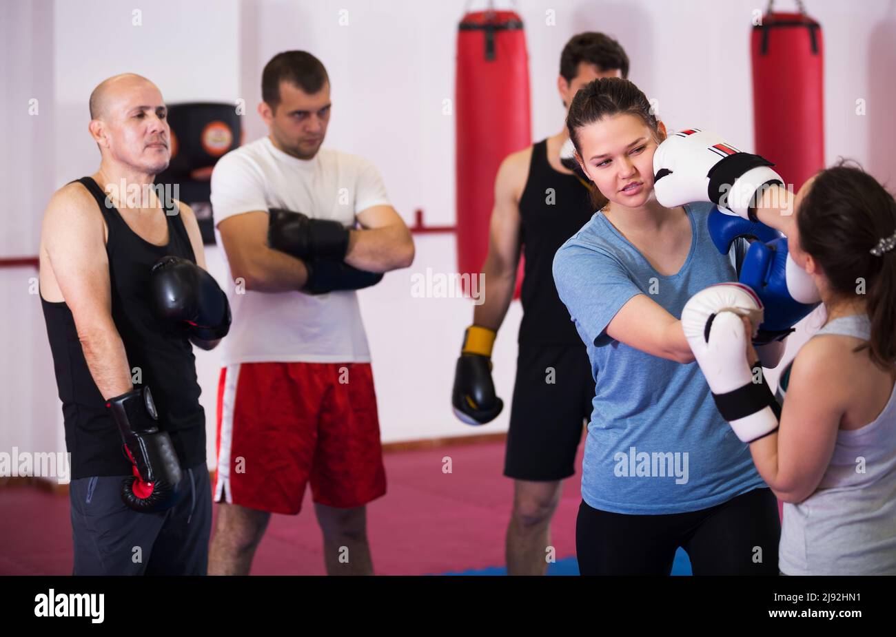 Two athlete girls boxing Stock Photo - Alamy