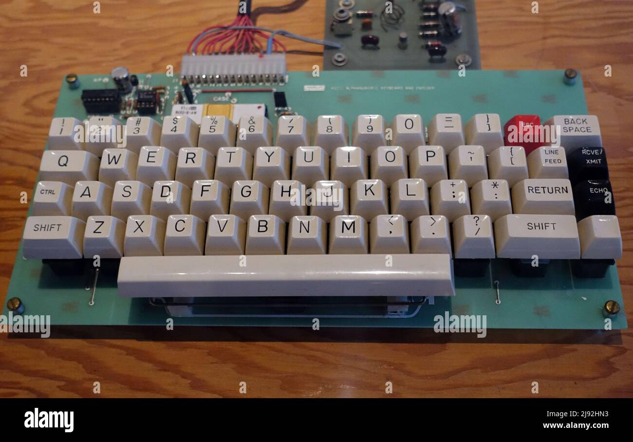 02.03.2018, Helsinki, , Finland - Keyboard of the first Macintosh ...