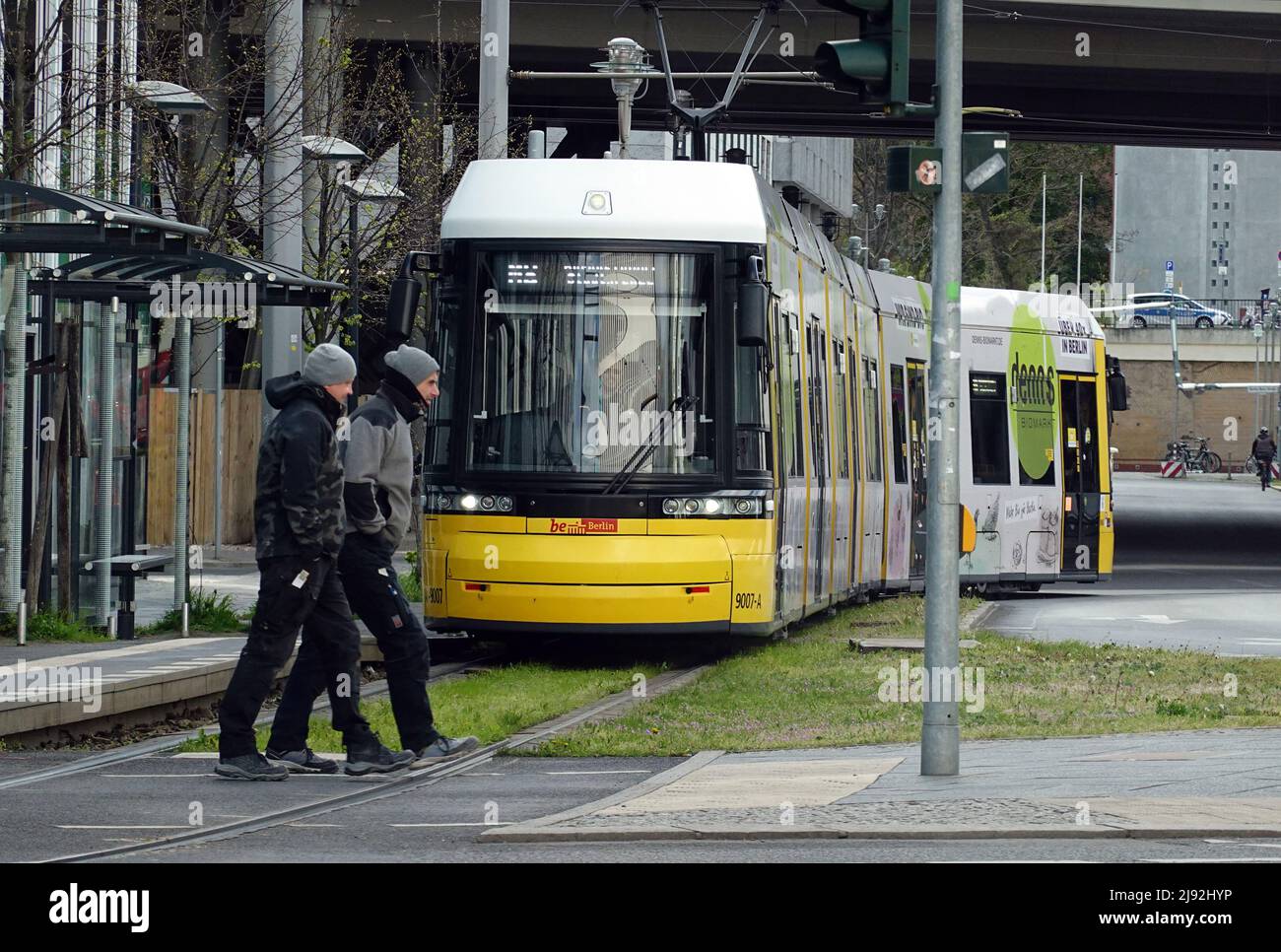 05.05.2021, Berlin, , Germany - Streetcar of the line M8 at the stop ...