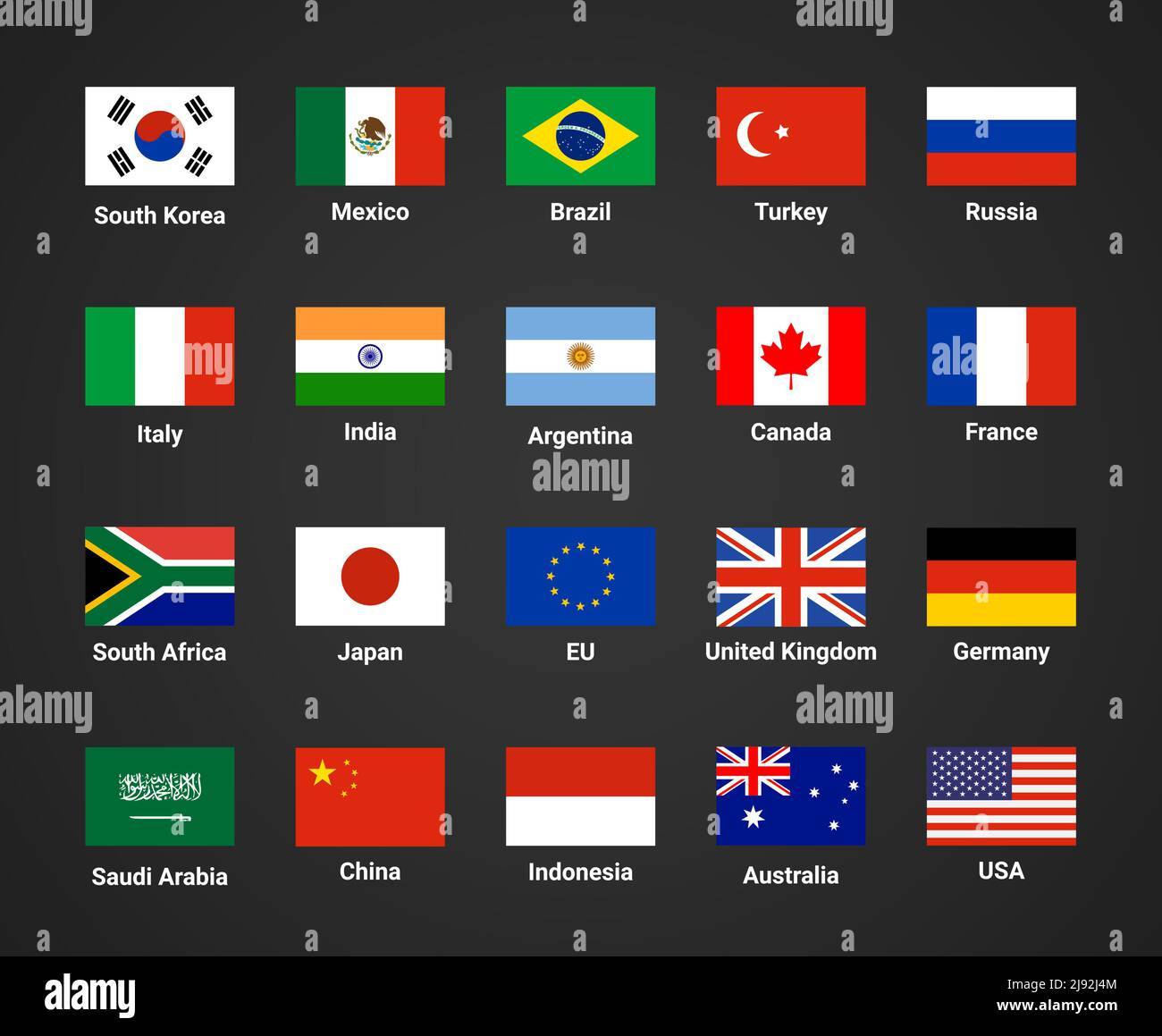 Vector G20 country flag Mexico, USA, Canada. G20 flag set icon Stock ...