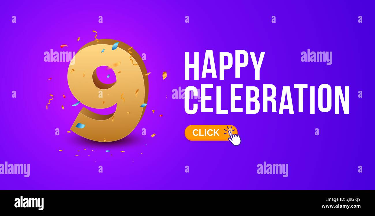 Anniversary birthday 9 years golden background. Happy vector poster 9 ...