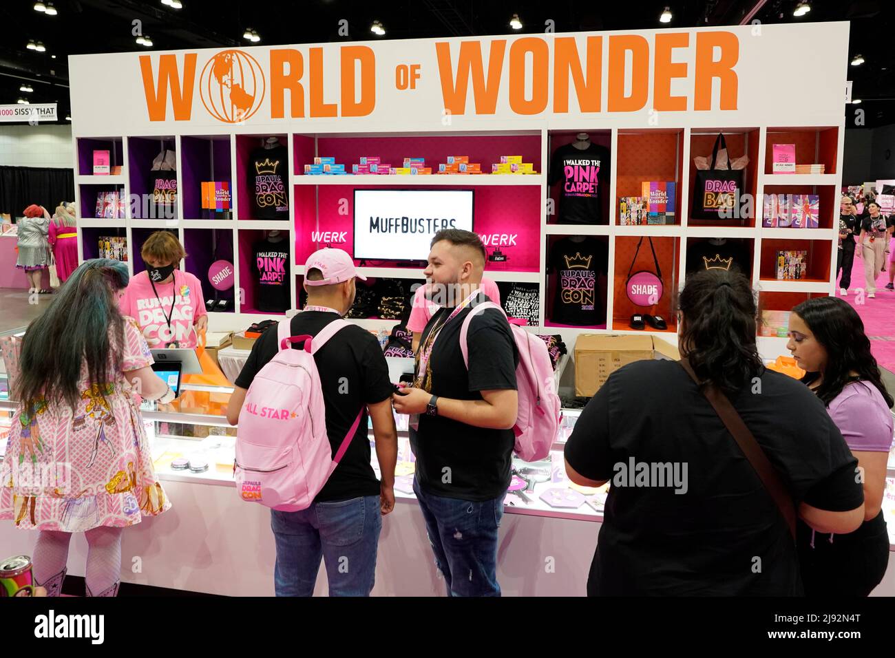 People visit the World of Wonder booth at the 2022 Rupaul DragCon, Day ...