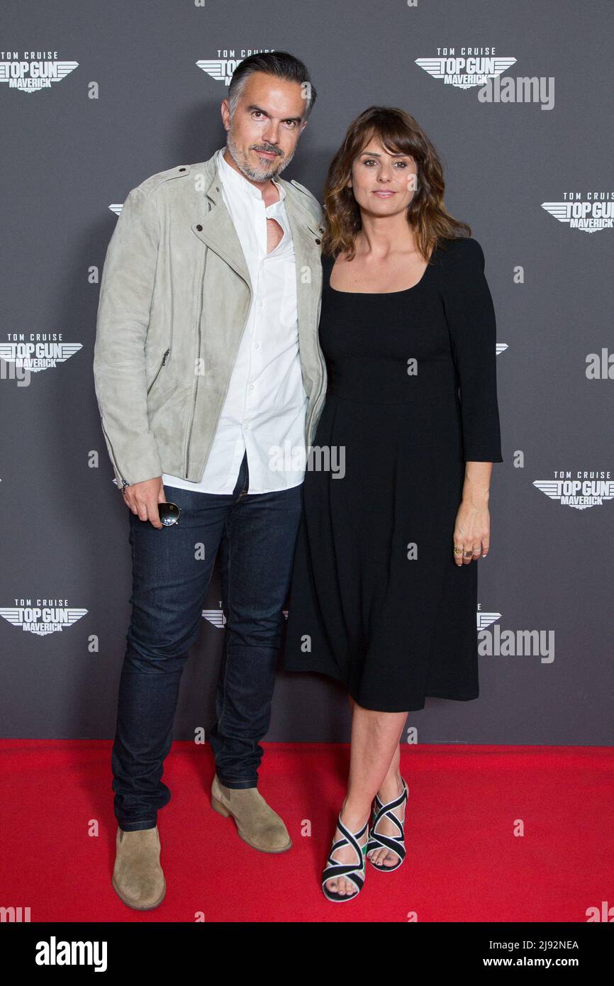 Maxime Chattam and his wife Faustine Bollaert attend 'Top Gun Maverick ...