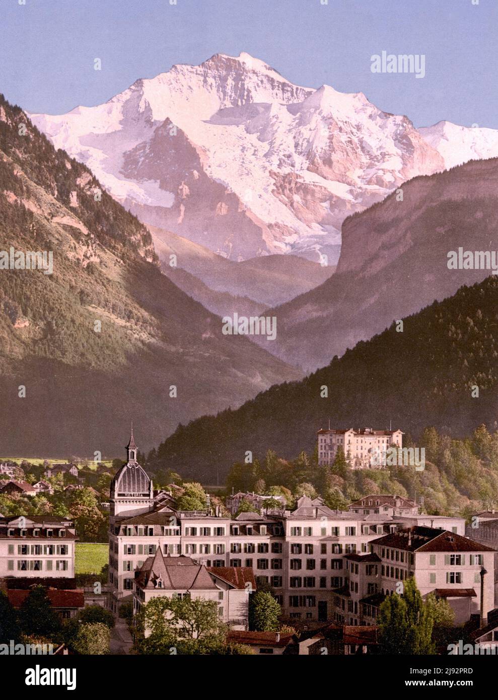 Jungfrau and hotels, Interlaken, Bernese Alps, Bern, Switzerland 1890 ...