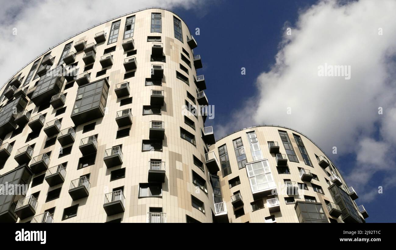 Apartment building facade, windows and balconies Stock Photo - Alamy