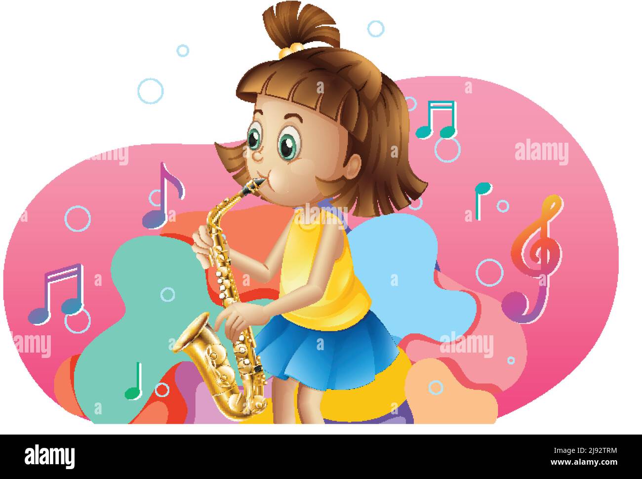 Cute girl playing saxophone cartoon illustration Stock Vector Image ...