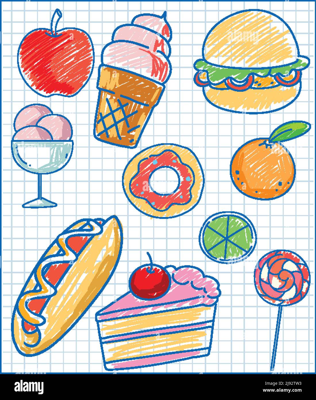 Kids hand drawn doodle foods illustration Stock Vector Image & Art - Alamy