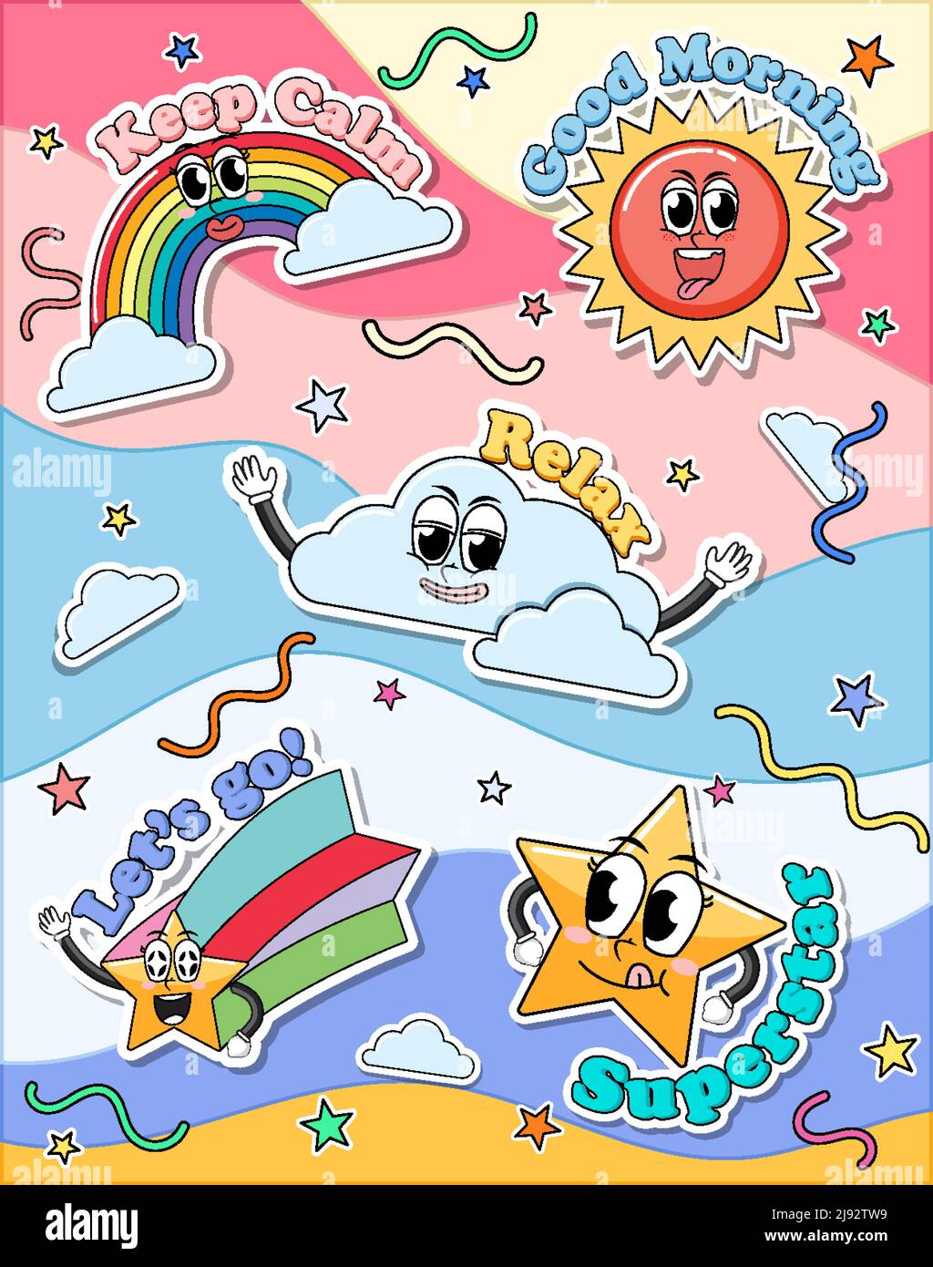 Set of sticker logo icon comic style illustration Stock Vector Image ...