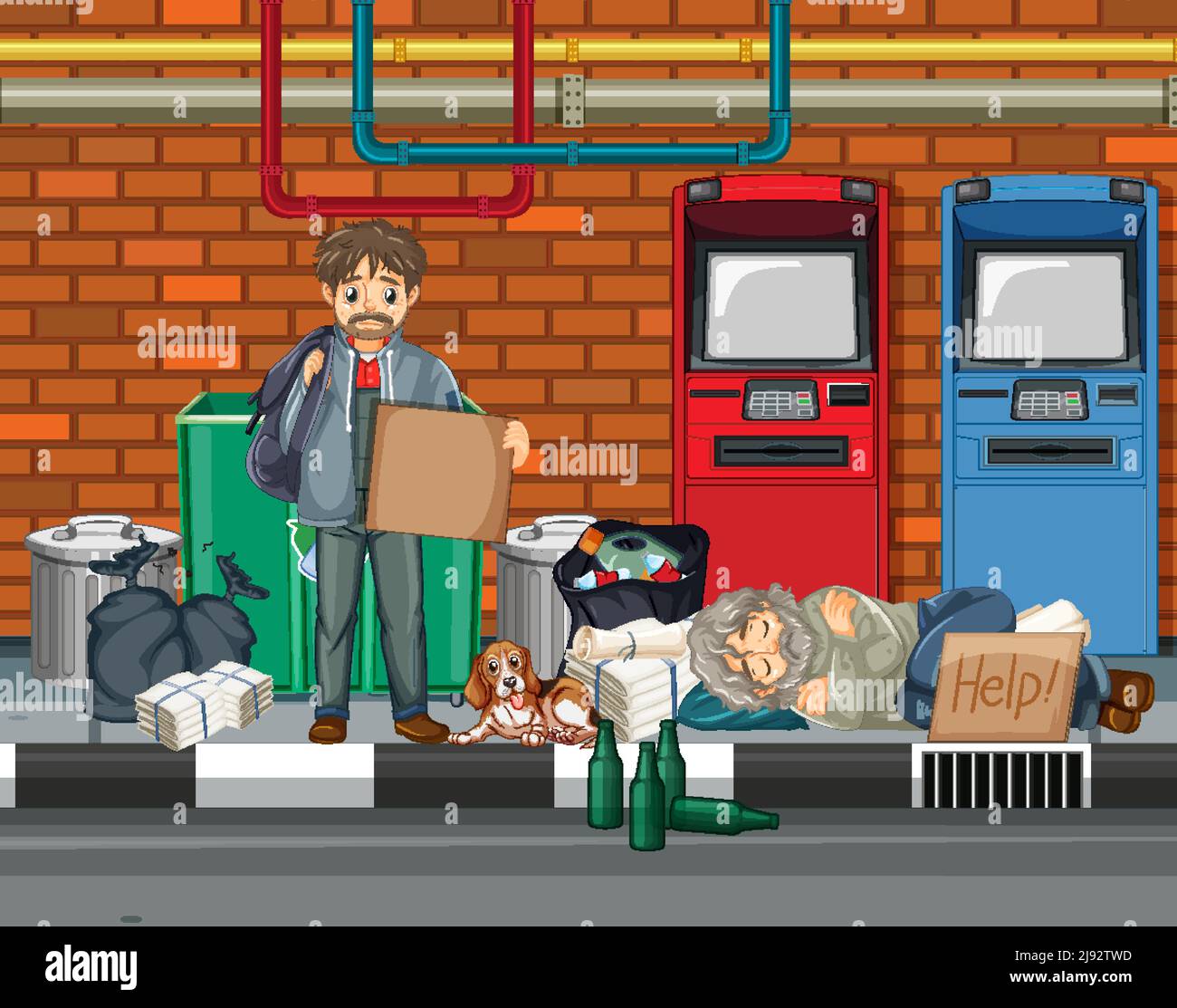 Outdoor scene with homeless people illustration Stock Vector Image ...