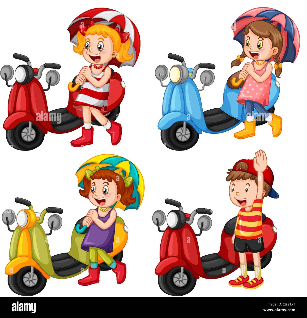 Set of different kids riding motorcycle illustration Stock Vector Image ...