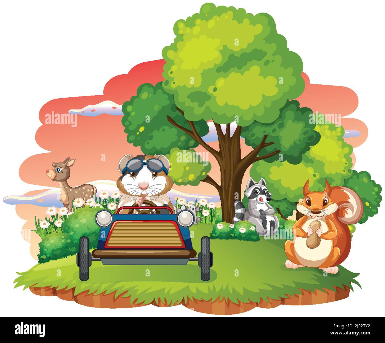 Isolated scene with different cute animals illustration Stock Vector ...