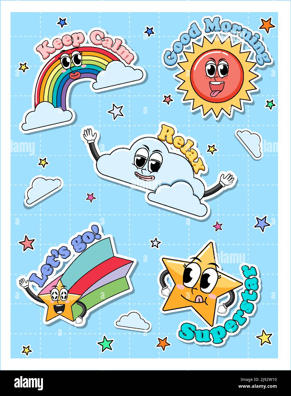Set of sticker logo icon comic style illustration Stock Vector Image ...