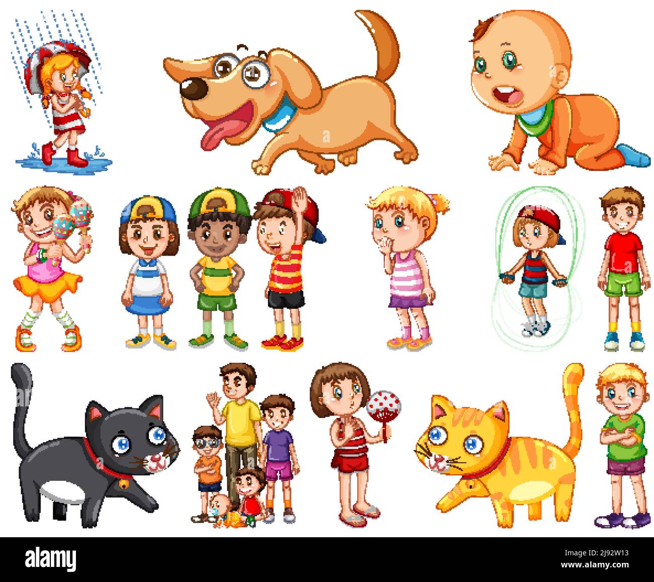 Happy children in different actions illustration Stock Vector Image ...