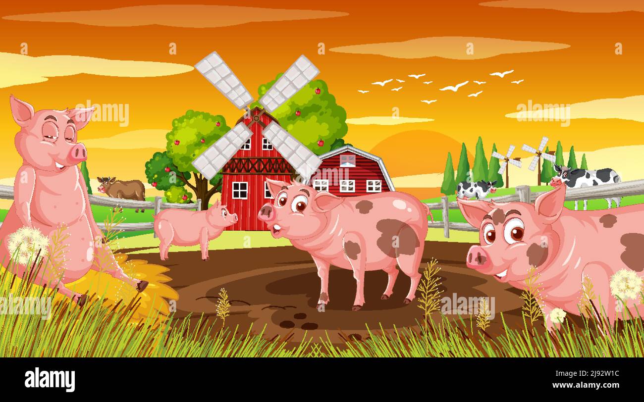 Farm background with happy animals illustration Stock Vector Image ...