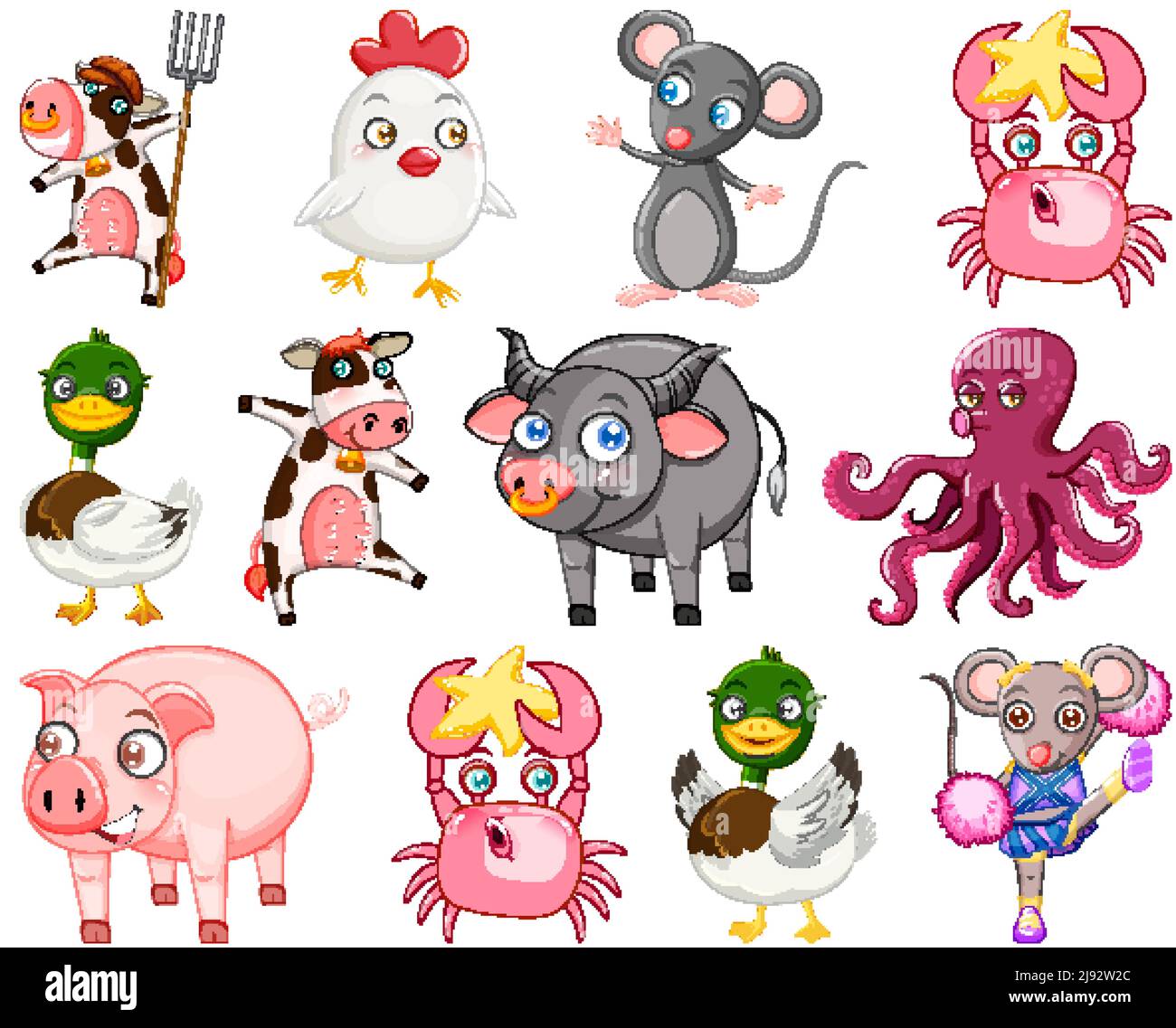 Cute animals with happy smile illustration Stock Vector Image & Art - Alamy