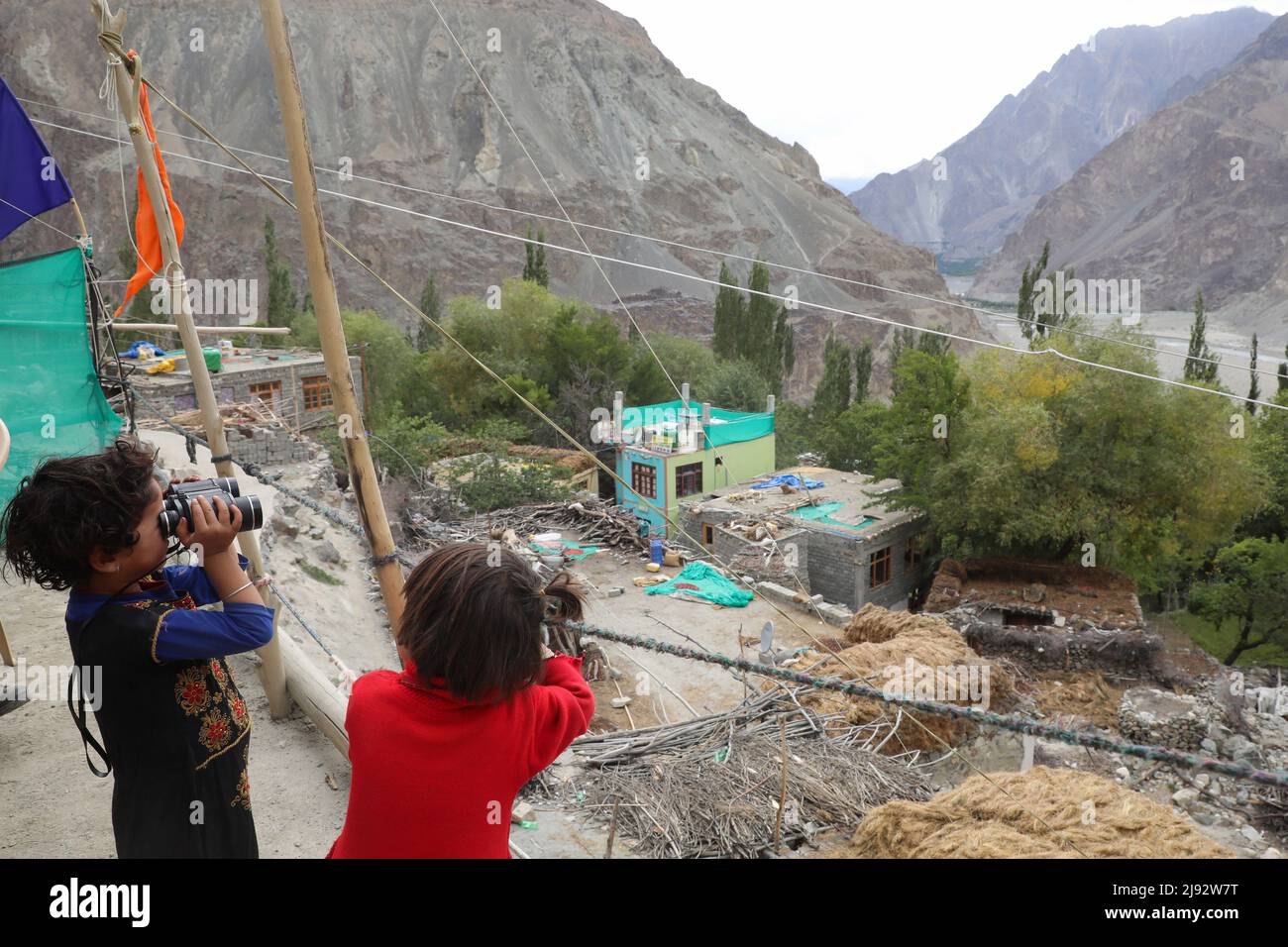 Two Balti girls are seen from the Thang village in Leh district, of ...