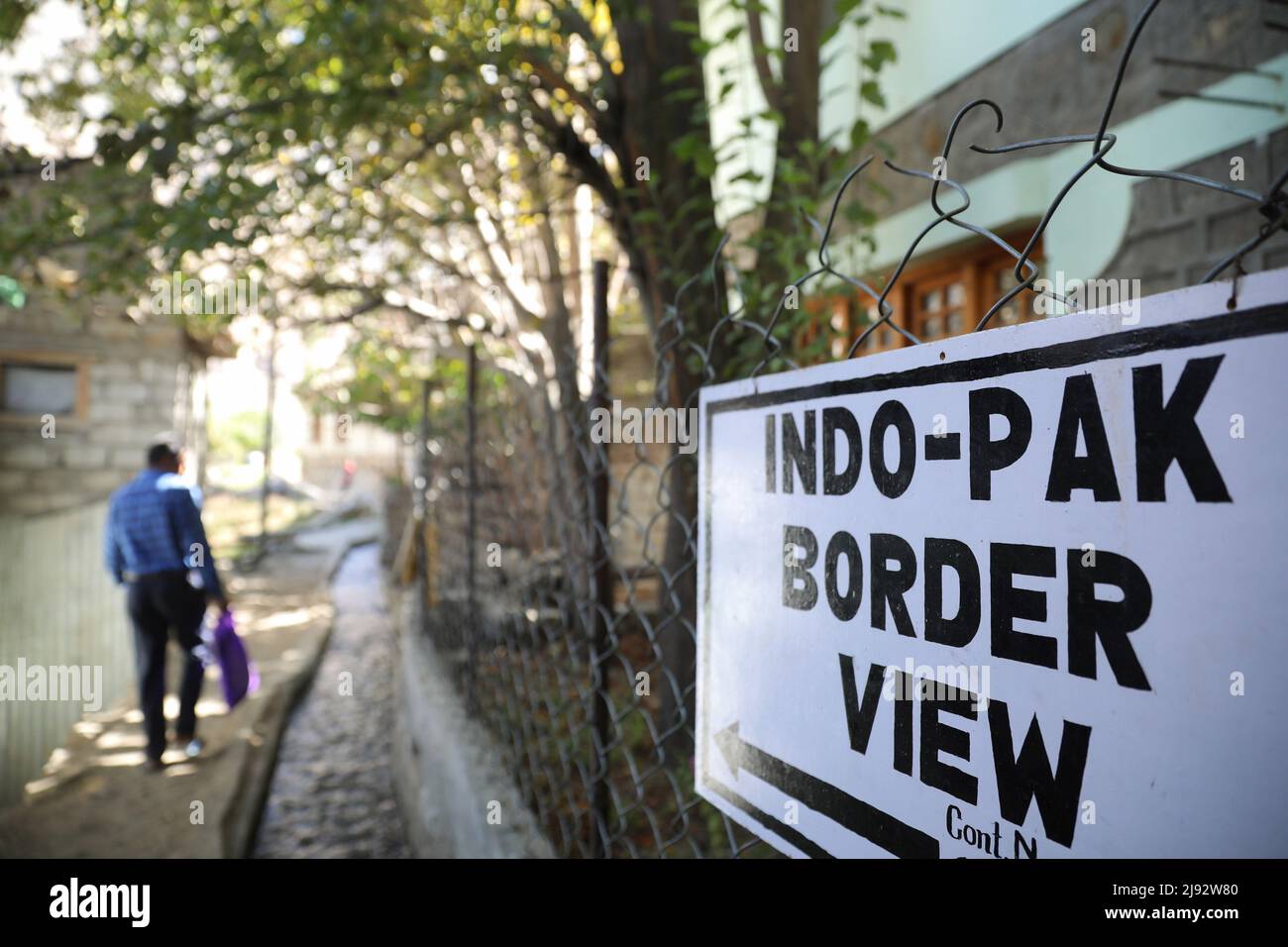 A sign for viewing the border of the neighbouring countries of India and Pakistan at Turtuk ...