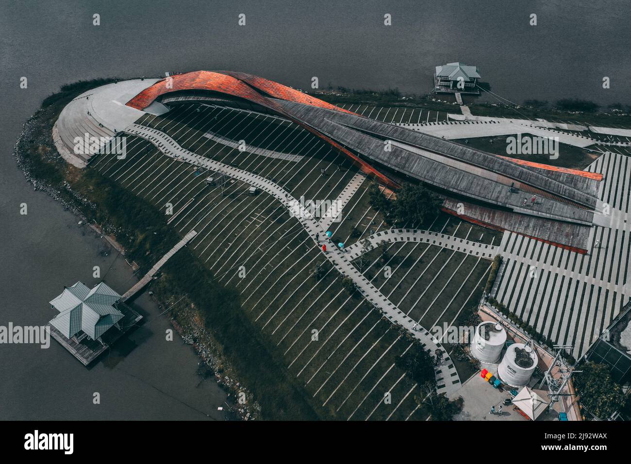 Aerial view of Pa San bridge (or Pasan bridge) on the Chao Phraya River ...