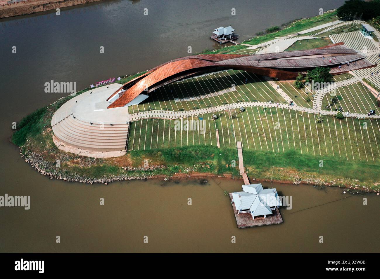 Aerial view of Pa San bridge (or Pasan bridge) on the Chao Phraya River ...